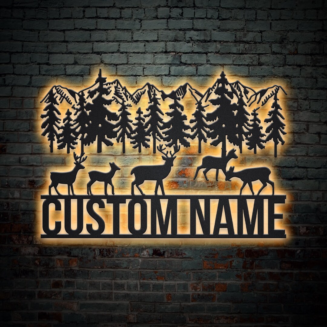Deer Mountain Metal Sign LED Lights V10, Custom Deer Hunting Metal ...