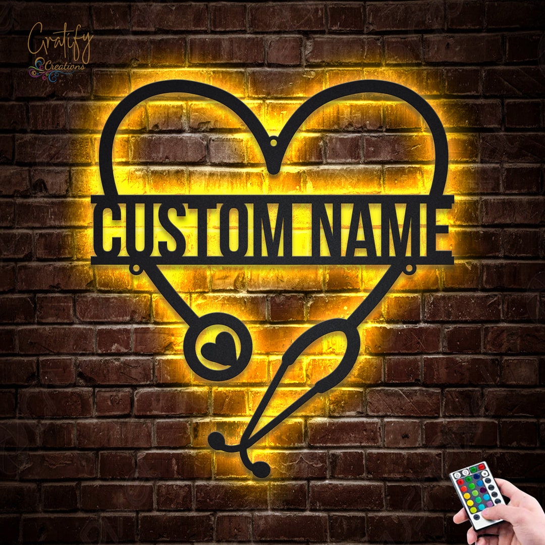 Stethoscope Nurses Metal Sign LED Lights V1, Custom Stethoscope Metal ...