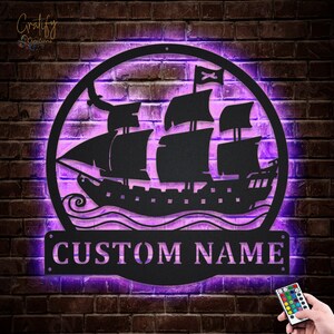 Sea Boats Metal Wall Art LED Lights V3, Custom Sea Boats Metal Signs ...
