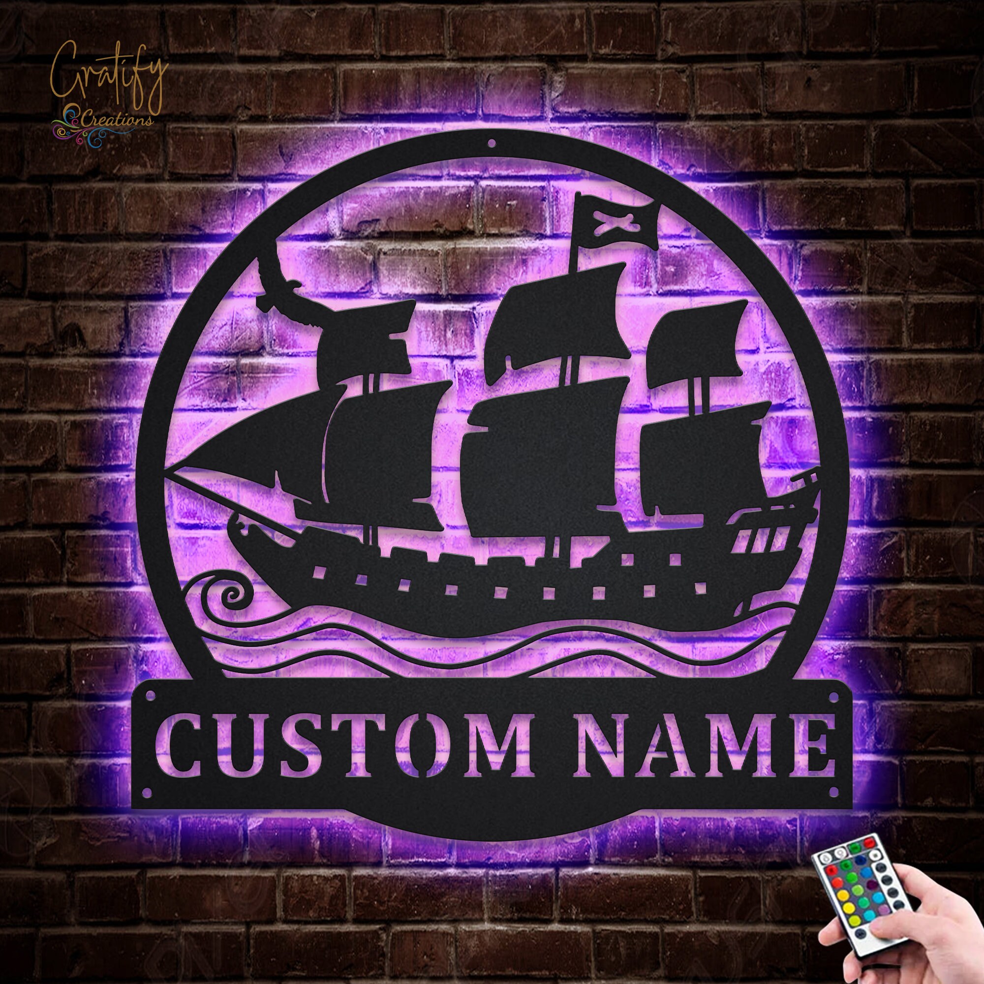 Sea Boats Metal Wall Art LED Lights V3, Custom Sea Boats Metal Signs ...