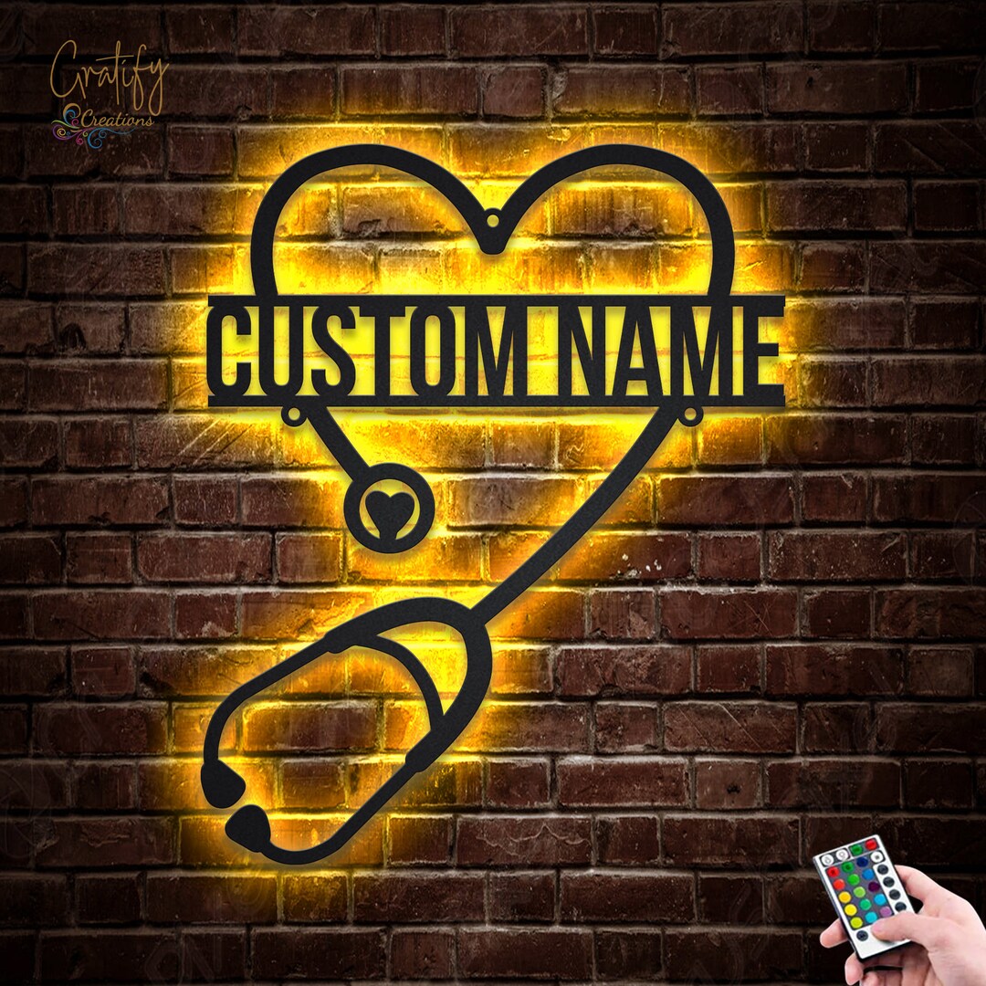 Stethoscope Nurses Metal Sign LED Lights V2, Custom Stethoscope Metal ...