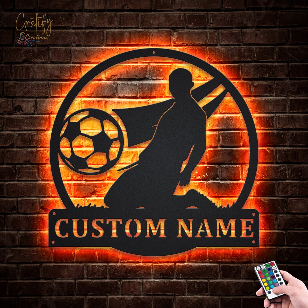 Soccer Players Metal Sign LED Lights V3, Custom Soccer Football Metal ...