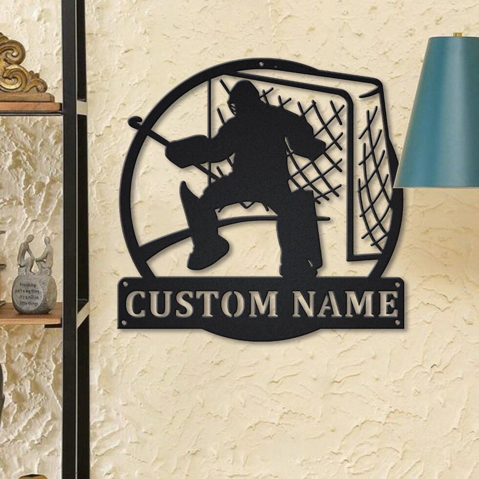 Hockey Goalie Metal Wall Art With LED Lights , Custom Air Hockey Metal ...