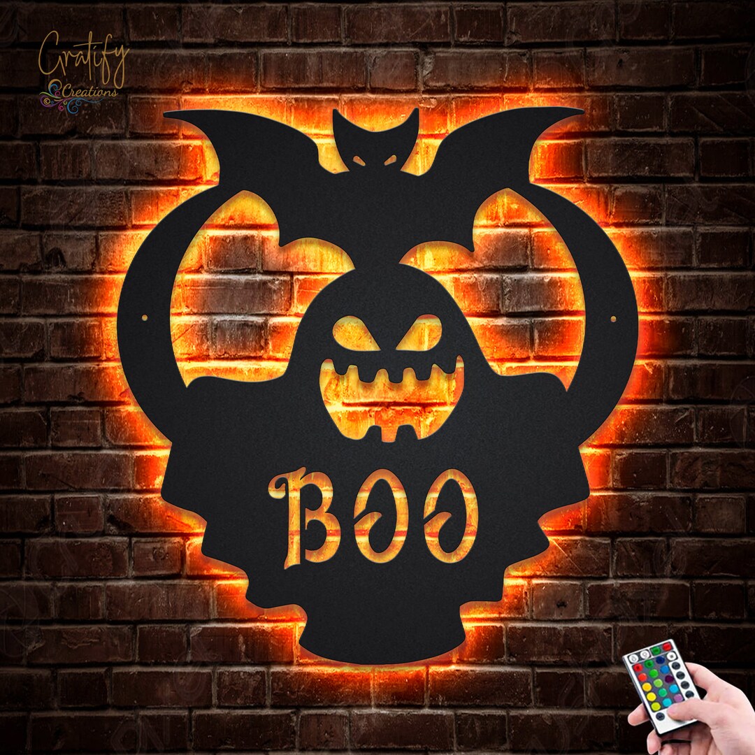 Ghost Halloween Metal Sign With LED Lights | Custom Halloween Metal ...