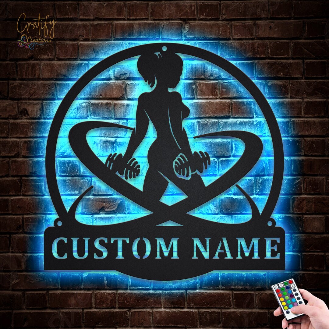 Women Fitness Metal Sign LED Lights V6, Custom Bodybuilder Metal Sign ...