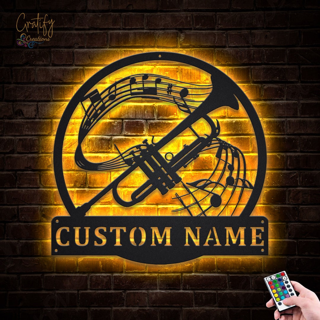 Personalized Trumpet Monogram Metal Sign With LED Lights, Custom ...