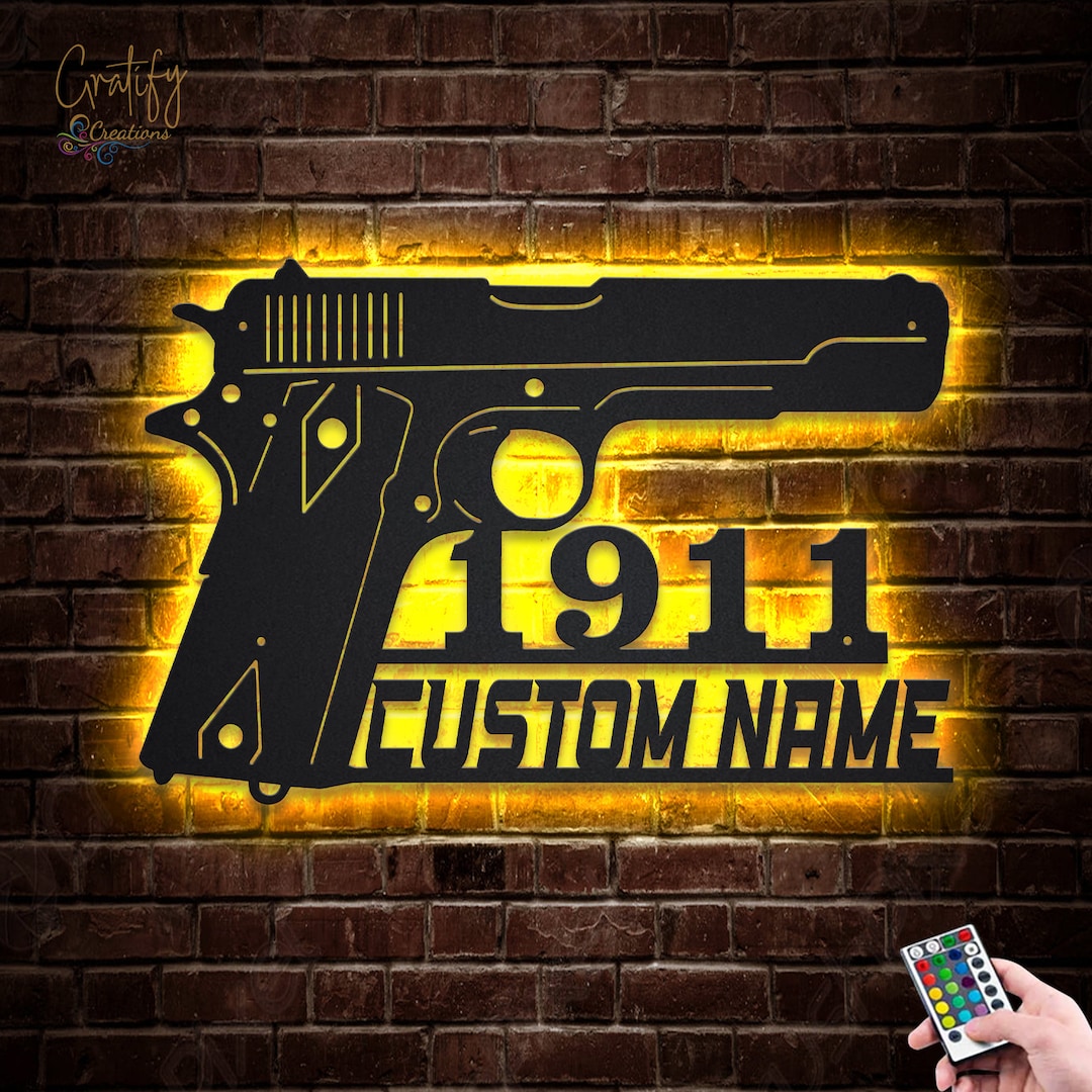 Personalized M1911 Pistol Metal Wall Art Gun Owner Gift - Armory Decor ...