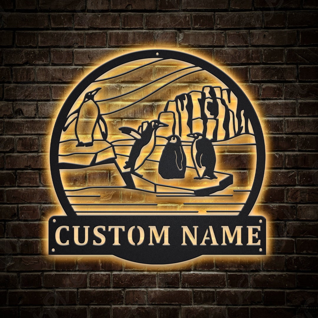 Penguin Animal Bird Metal Sign LED Lights V4, Custom Penguin Bird Metal ...