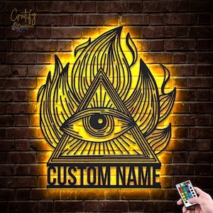 Masonic Freemason Metal Wall Art LED Lights V12, Custom Masonic Metal ...