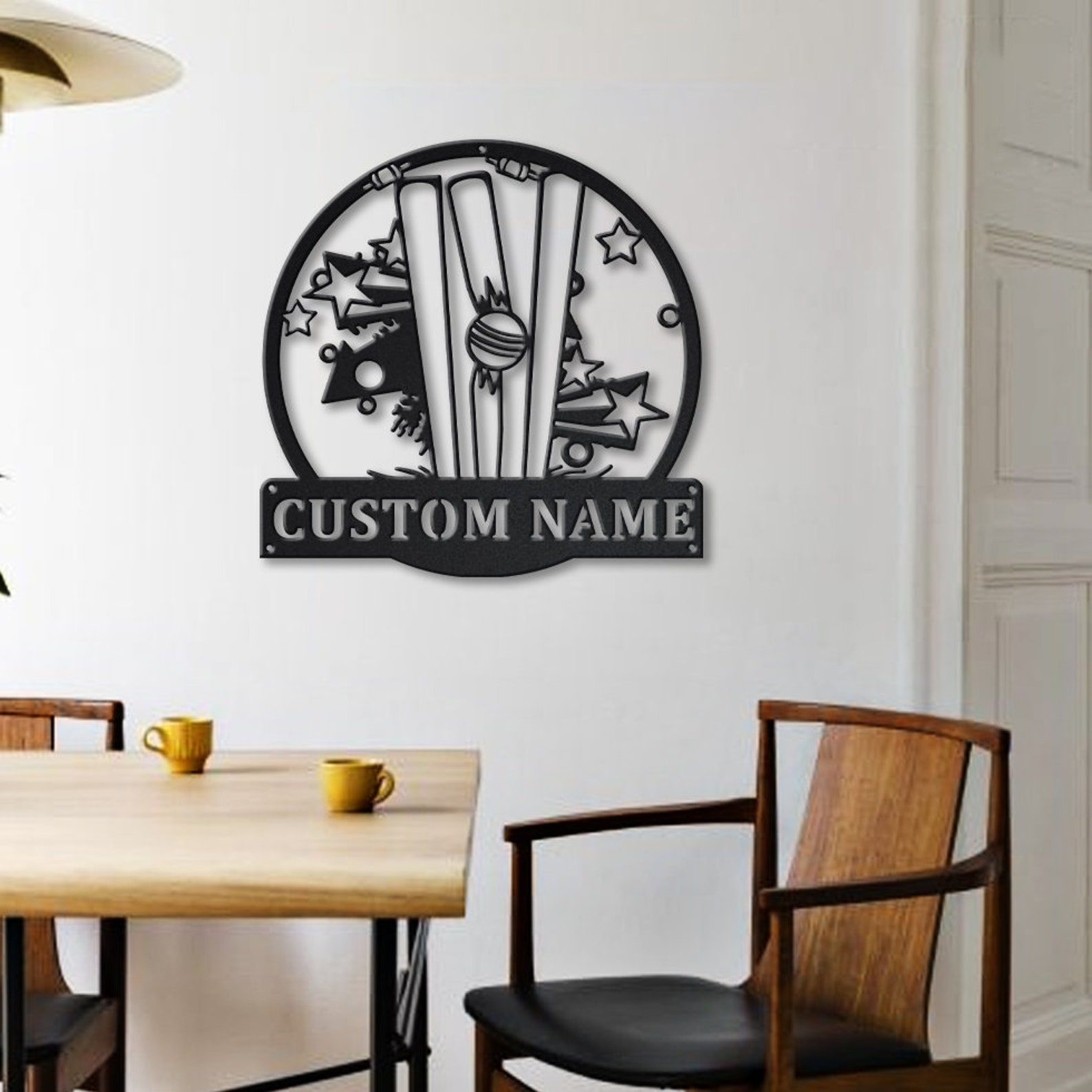 Cricket Stump Sport Metal Wall Art LED Lights V2, Custom Cricket Sport ...