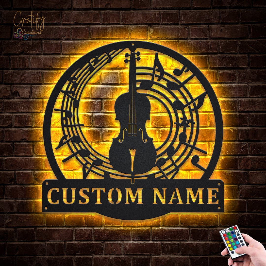 Cello Monogram Metal Sign LED Lights, Custom Cello Metal Sign, Cello ...