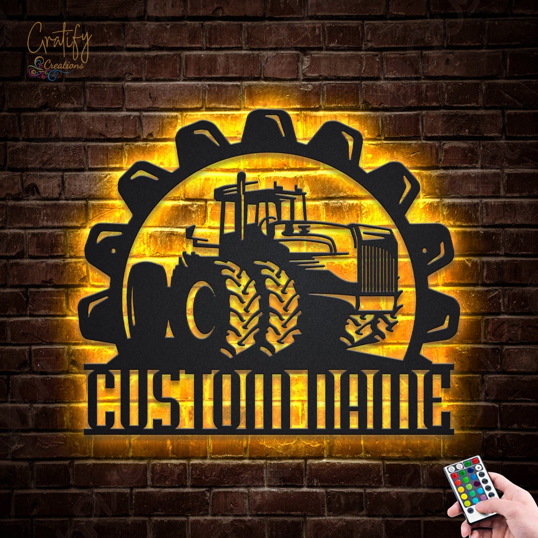 Tractors Metal Sign With LED Lights V10, Custom Tractors Farmer Metal ...