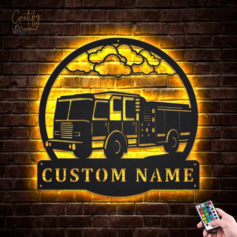 Fire Truck Metal Sign LED Lights, Custom Truck Metal Sign, Trucker Neon ...
