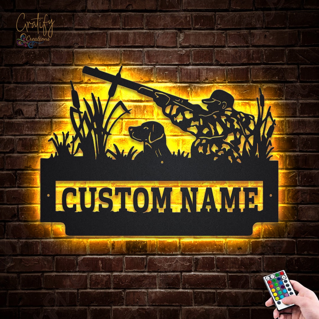 Hunter With Dog , Hunting Dog Personalized Neon Led Sign, Dog Metal ...