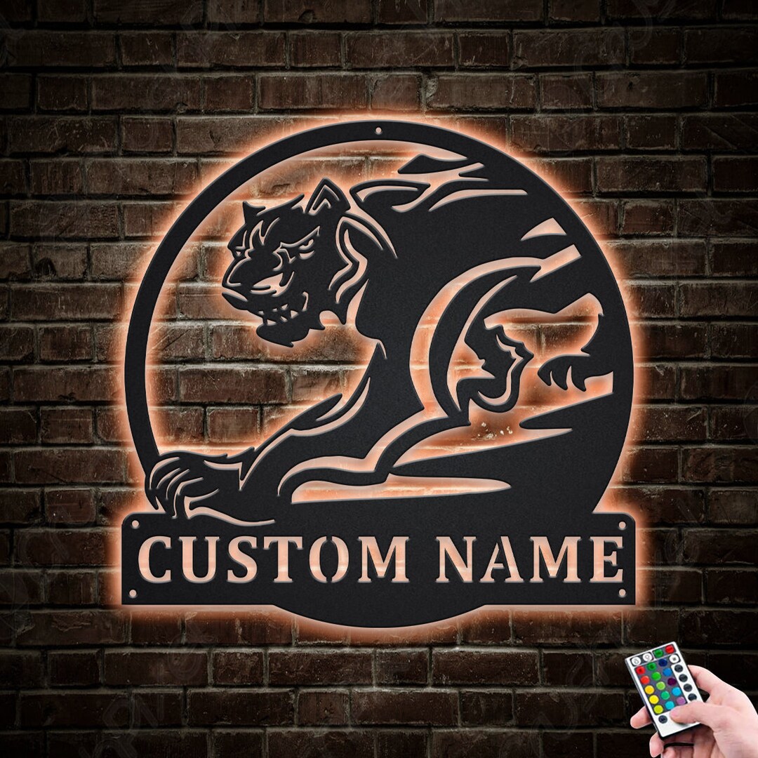 Panther Animal Metal Sign LED Lights V3, Custom Panther Animal Metal ...