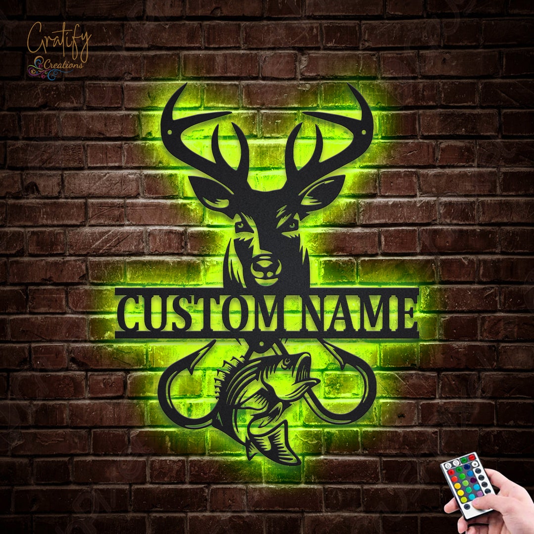 Deer Hunting Fish Hook Metal Sign LED Lights,deer Hunting Neon Signs ...