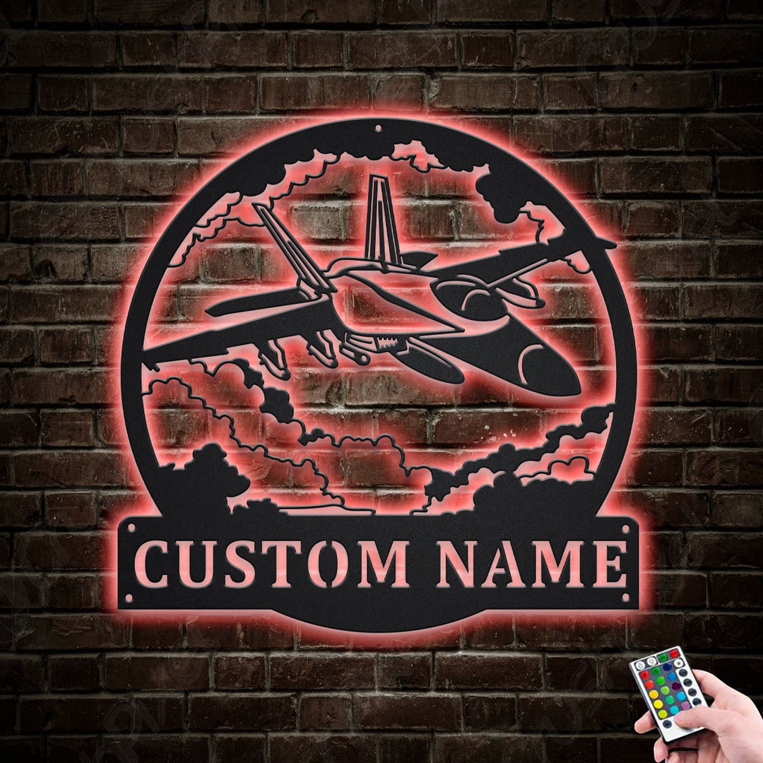 Jet Fighter Metal Sign LED Lights V2, Custom Jet Fighter Metal Sign ...