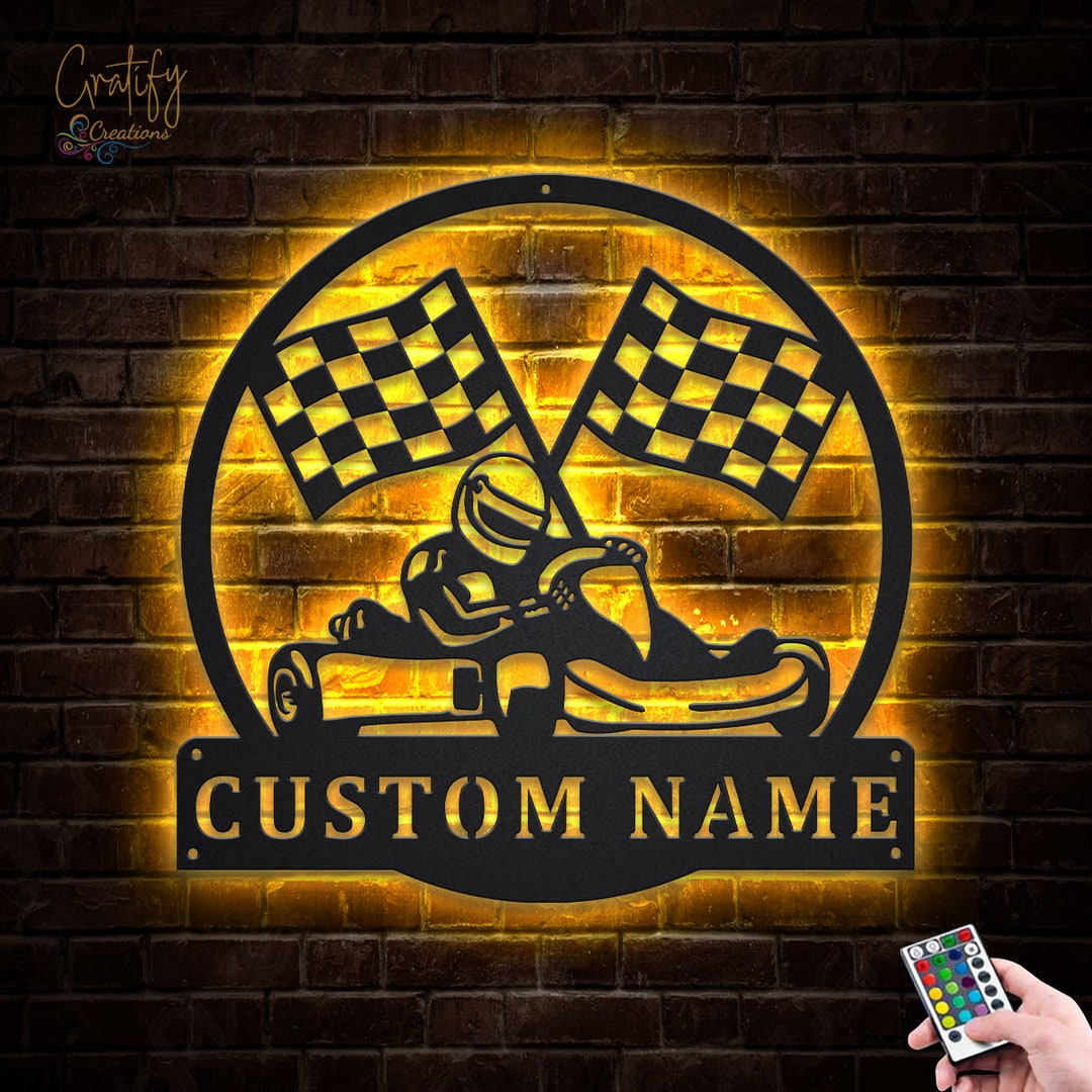 Custom Go Kart Racing Monogram Metal Wall Art With LED Lights ...