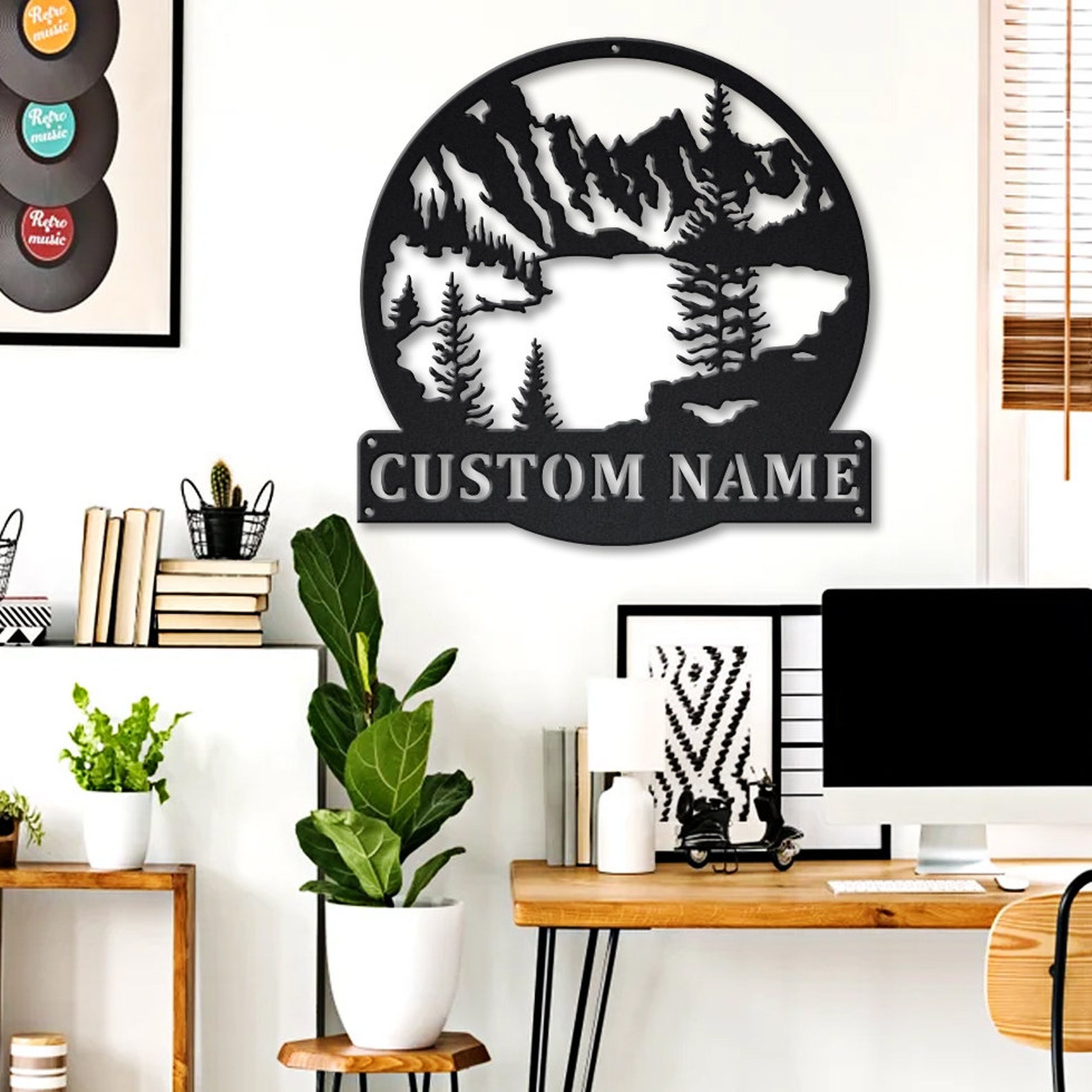 Mountain Lake Monogram Metal Sign Art, Custom Mountain Lake Metal Wall ...