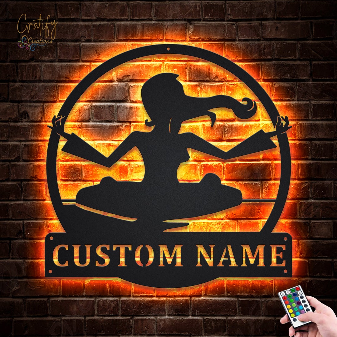 Yoga Meditation Metal Sign LED Lights V2, Custom Yoga Metal Sign, Yoga ...