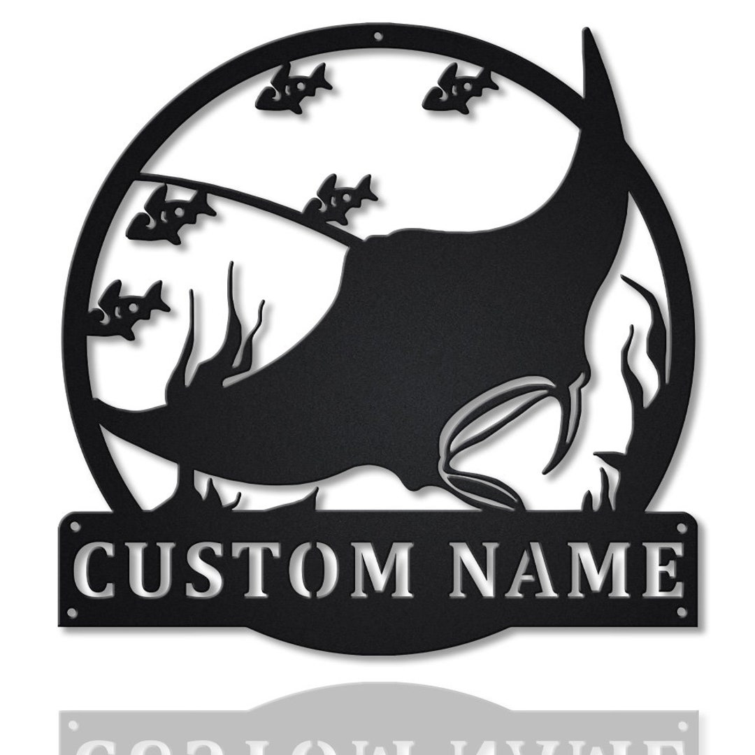 Personalized Manta Rays Monogram Metal Sign Art, Custom Manta Rays ...