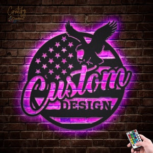 Custom Logo Design Metal Wall Art LED Light RGB Business Logo Name Sign ...