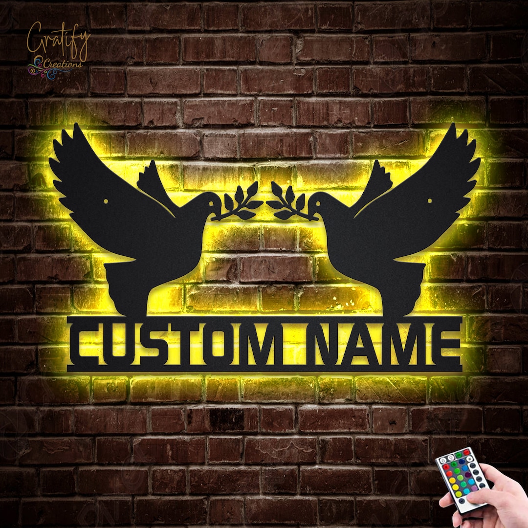 Dove Bird Metal Sign LED Lights V6, Custom Dove Bird Metal Sign, Dove ...