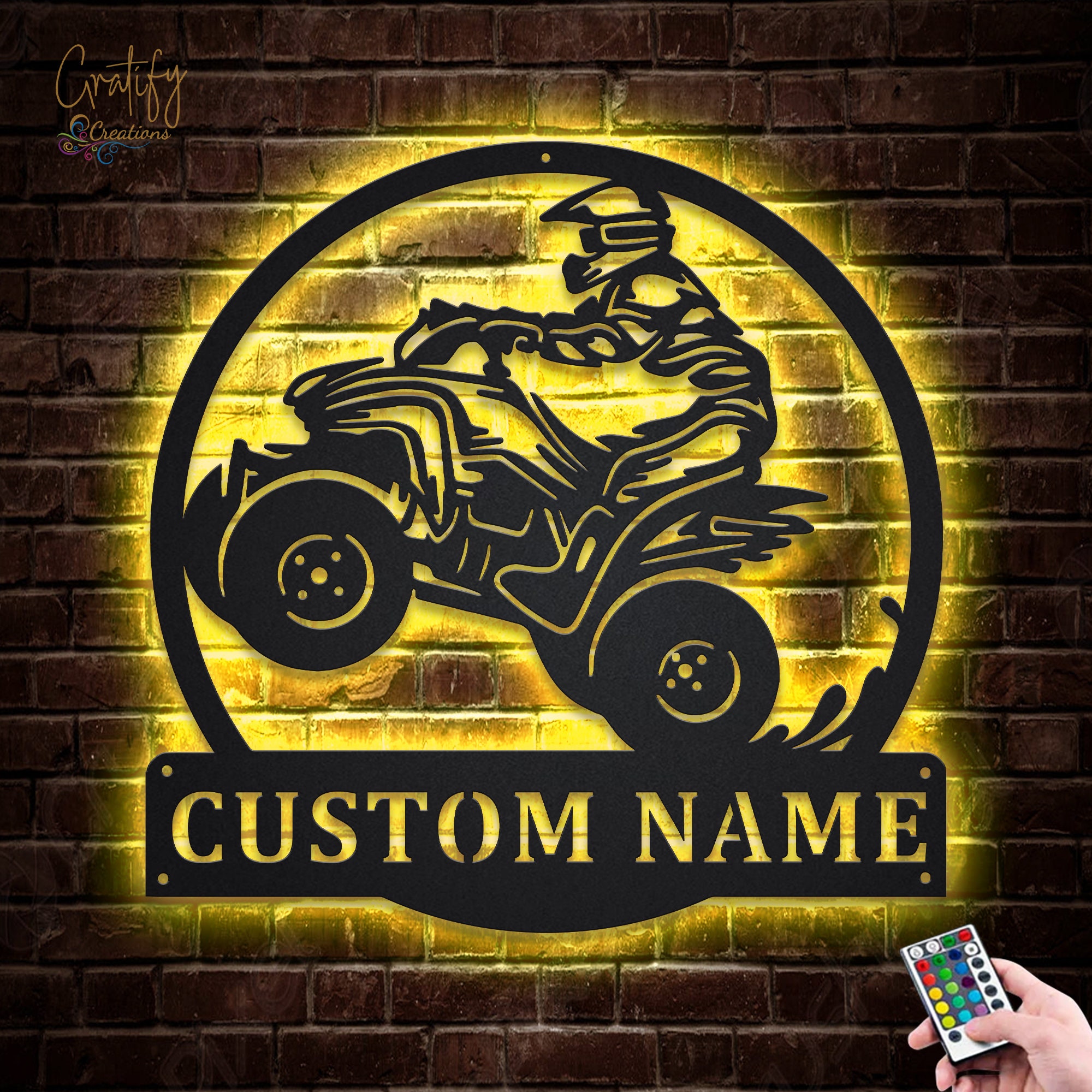 Quad Bike Metal Wall Art LED Lights V1 Custom Quad Bike Metal Wall Art Quad Bike Neon Metal Wall Decor quad Bike Wall Hanging Etsy UK