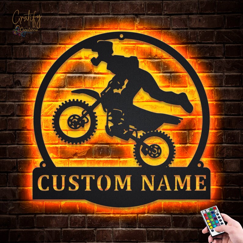 Motocross Rider Metal Wall Art With LED Lights V2, Custom Motocross ...