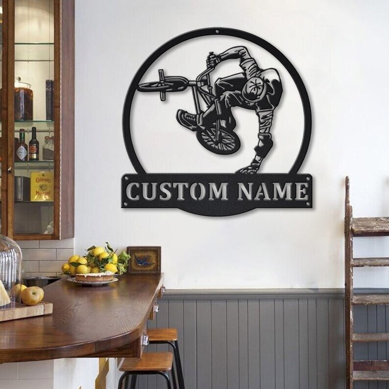 BMX Biker Monogram Metal Wall Art LED Lights V2, Custom BMX Cycle Sport ...