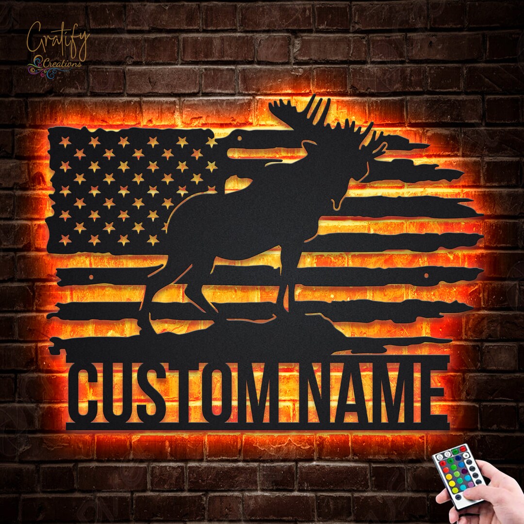 US Moose Metal Sign LED Lights V2, Custom US Moose Metal Sign, Moose ...