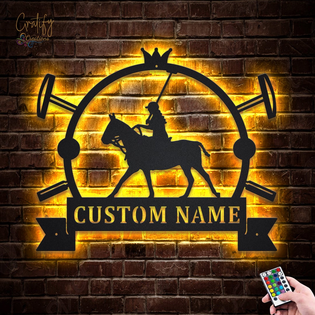 Polo Horse Sport Metal Sign LED Lights V5, Custom Polo Sport Metal Sign ...
