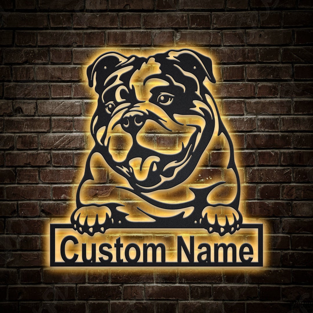 Custom English Bulldog Dog Metal Wall Art LED Light V2 - Etsy