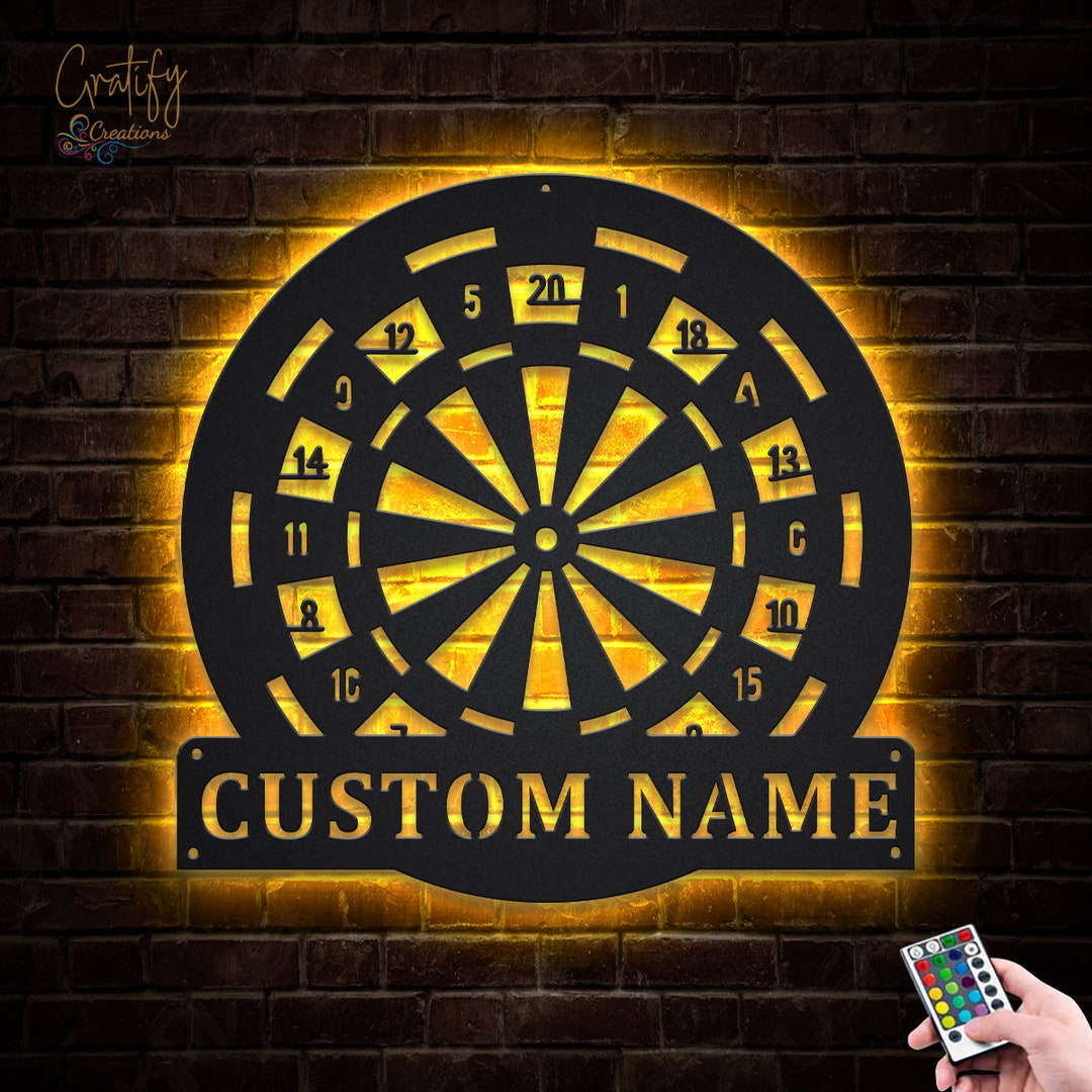 Darts Sport Metal Wall Art LED Lights V2, Custom Darts Metal Signs ...