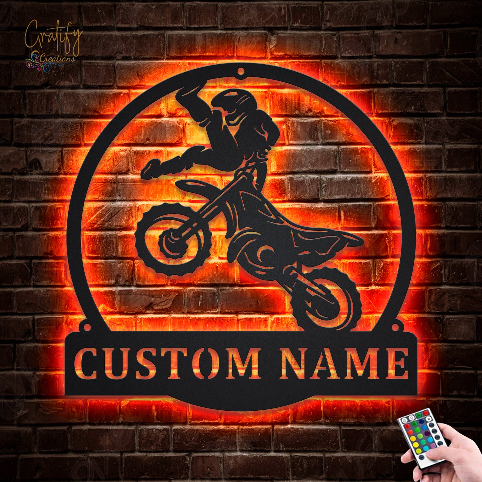 Motocross Rider Metal Wall Art With LED Lights V4, Custom Motocross ...