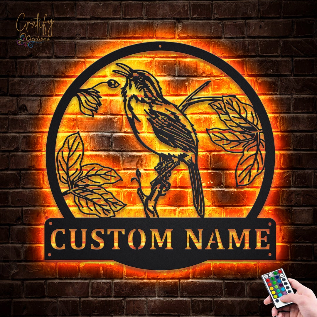 Wren Bird Metal Sign LED Lights, Custom Wren Bird Metal Sign, Wren Bird ...