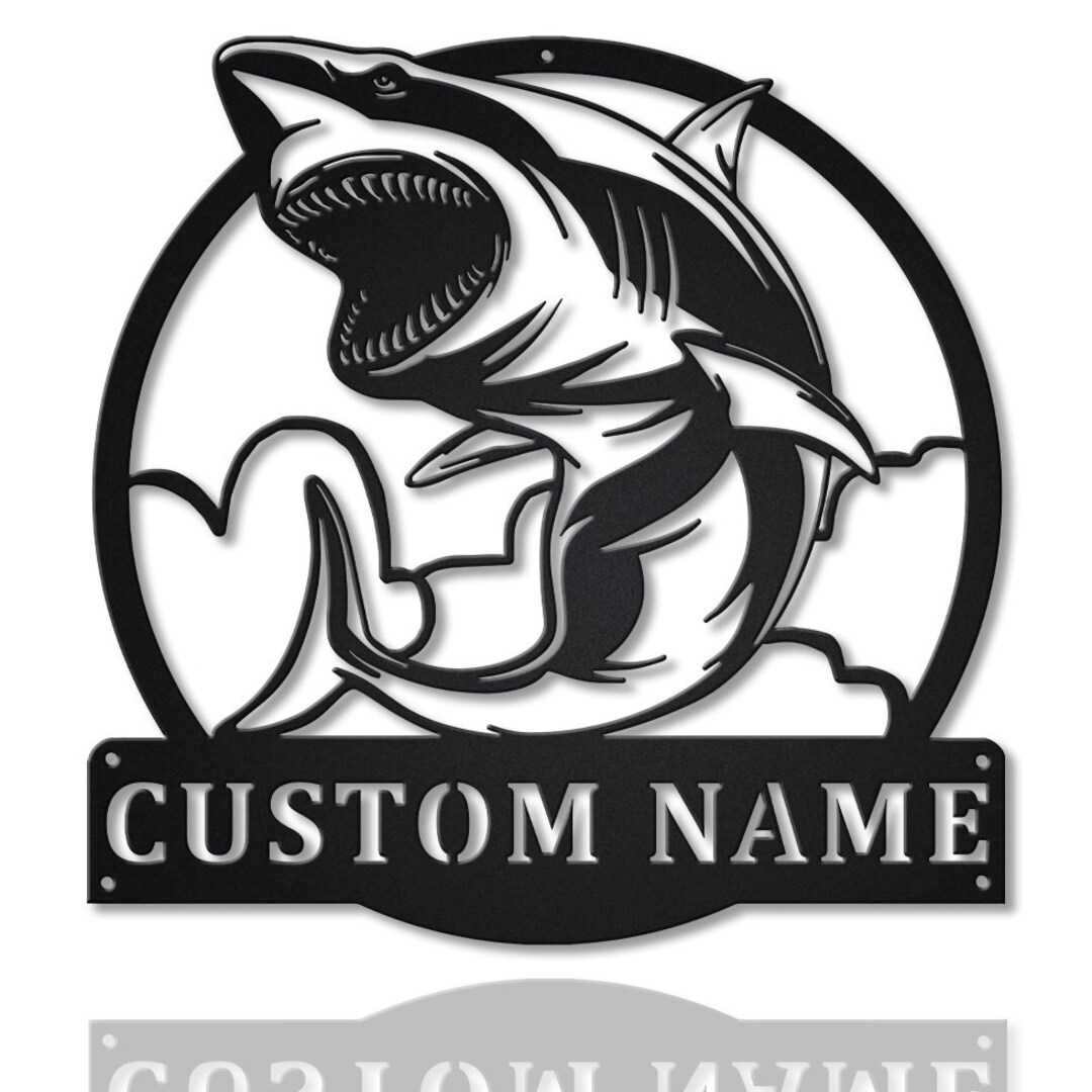 White Shark Monogram Metal Sign Art, Custom White Shark Monogram Metal ...