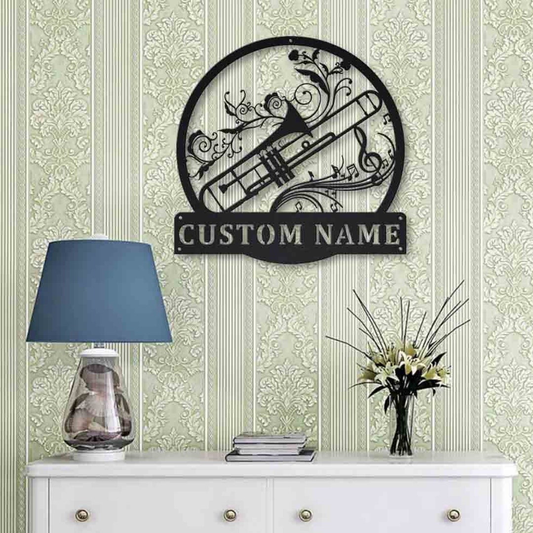 Custom Trombone Monogram Metal Sign Art, Personalized Trombone Monogram ...