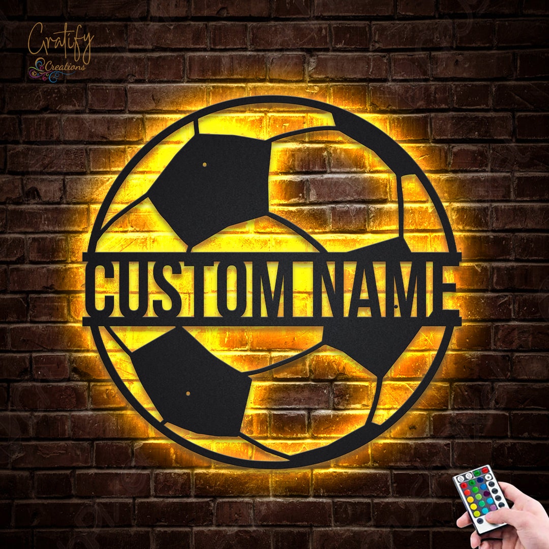 Soccer Football Metal Sign LED Lights V2, Soccer Football Metal Wall ...
