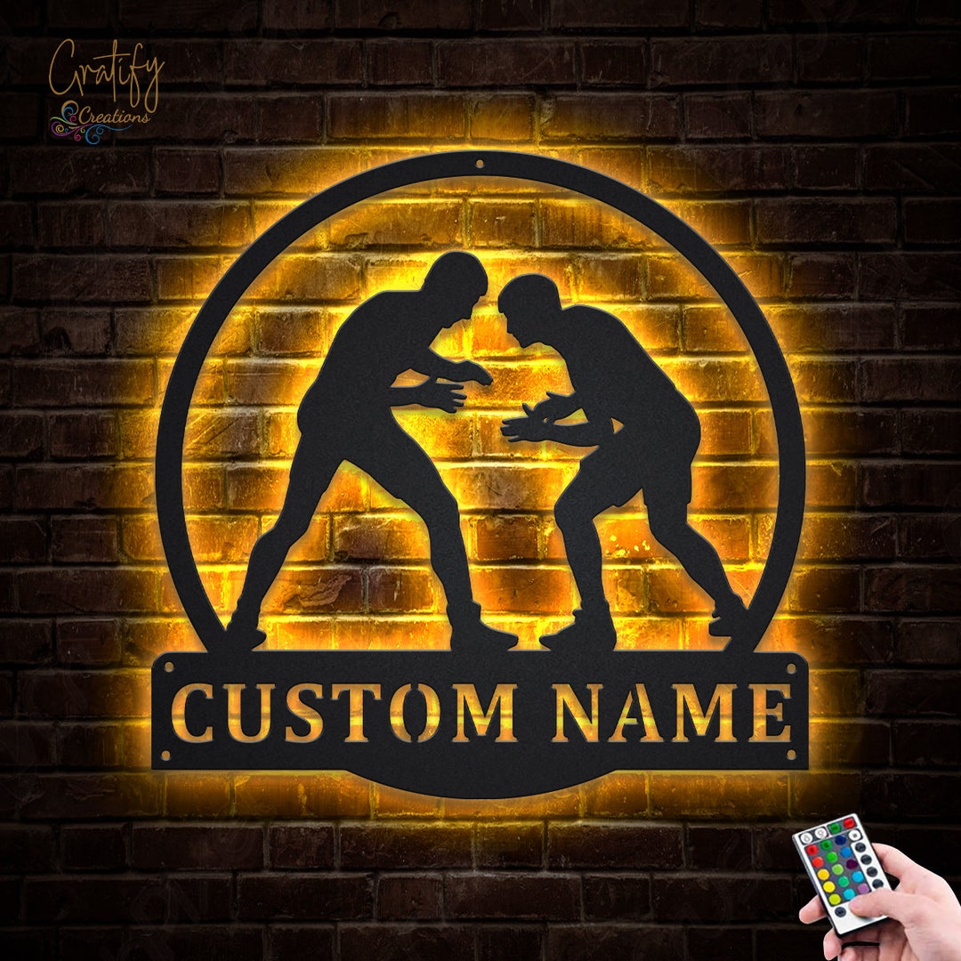 Wrestling Sport Metal Sign With LED Lights V2, Custom Wrestling Metal ...