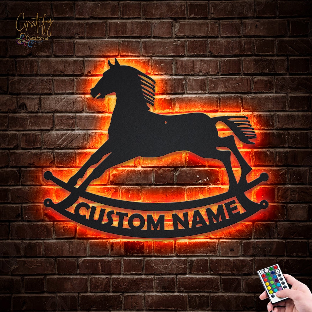 Rocking Horse Metal Sign LED Lights V3, Custom Rocking Horse Metal ...
