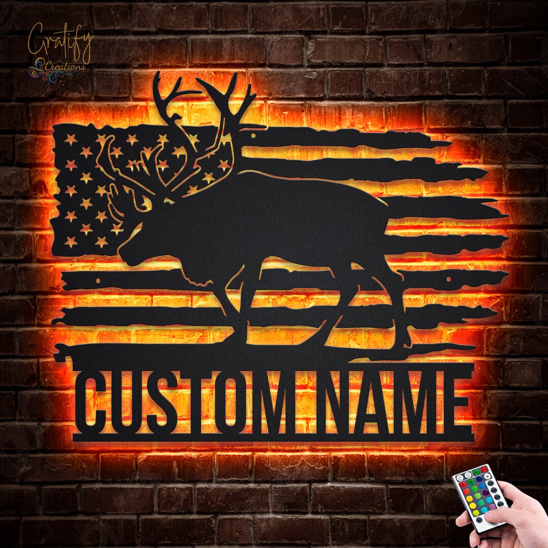 US Moose Metal Sign LED Lights V8, Custom US Moose Metal Sign, Moose ...