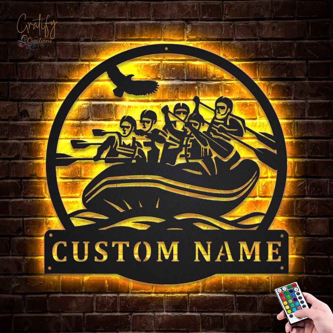 Rafting Sport Metal Wall Art LED Lights, Custom Rafting Sport Metal ...