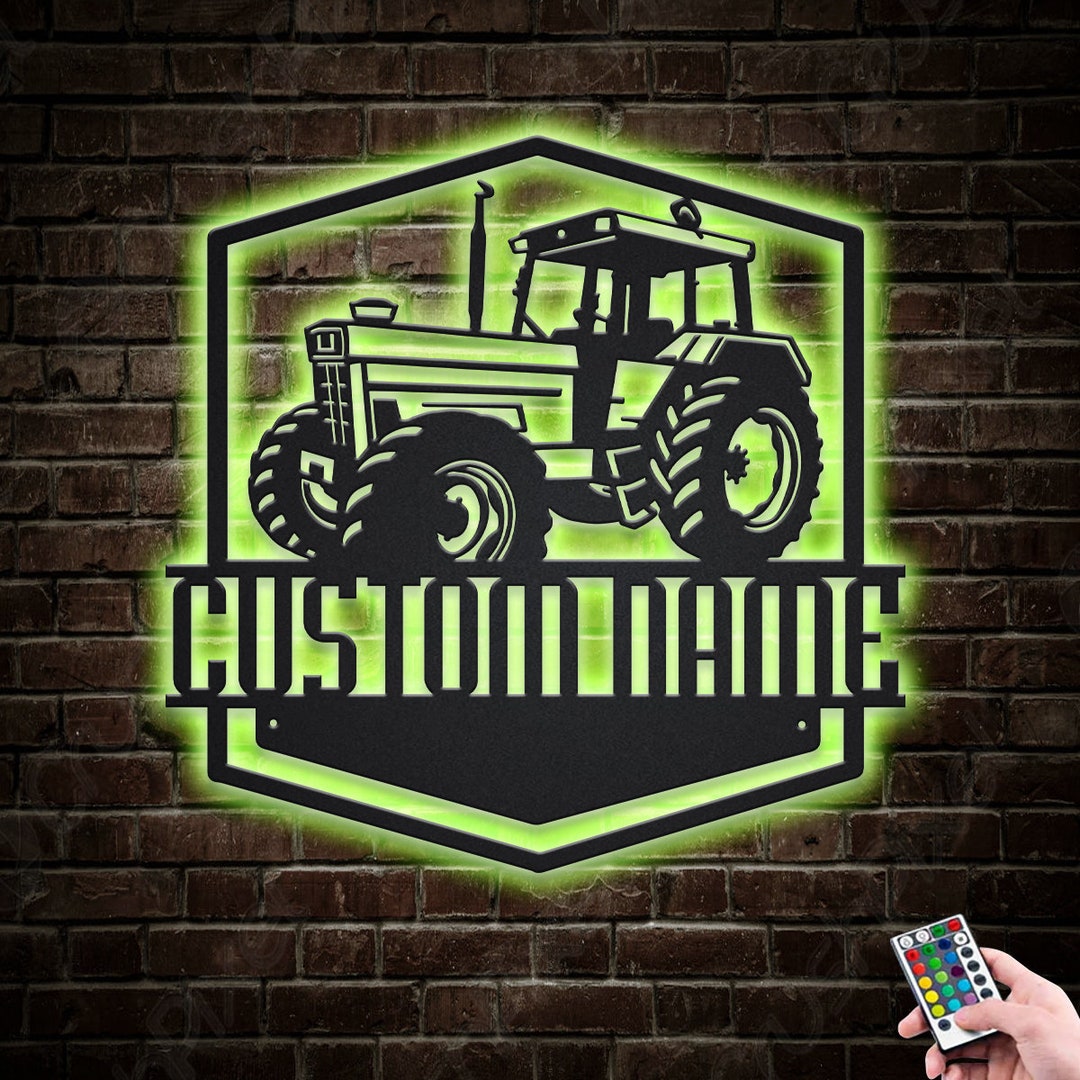 Tractors Metal Wall Art LED Lights V5, Custom Tractors Farmer Metal ...