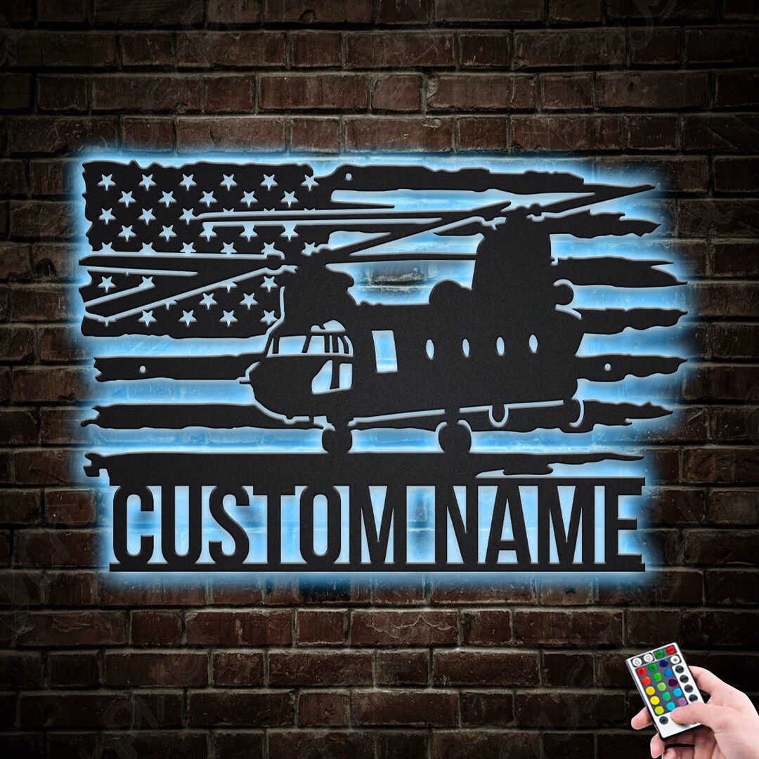 US Army Helicopter Metal Wall Art LED Lights V13, Custom Helicopter ...