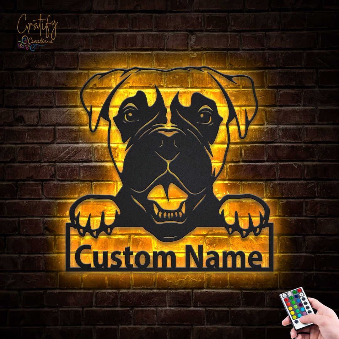 Boxer Dog Metal Sign With LED Lights, Custom Boxer Dog Metal Sign, Dog ...
