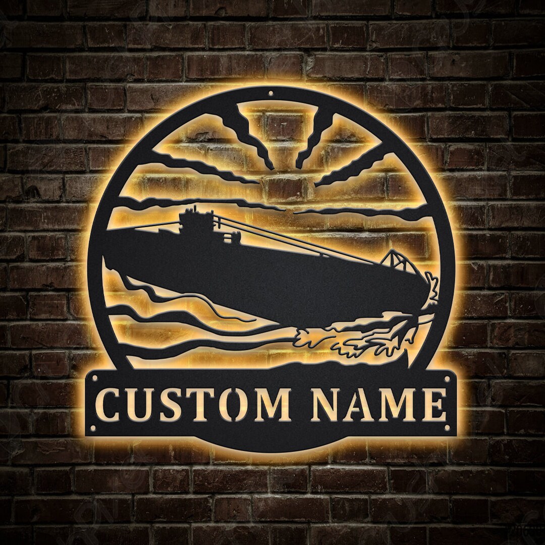 Submarine Metal Sign LED Lights V2, Custom Submarine Metal Wall Art ...