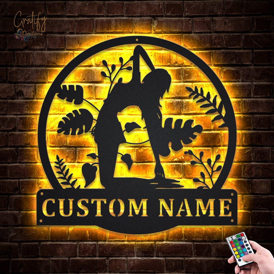 Yoga Meditation Metal Sign LED Lights V6, Custom Yoga Metal Sign, Yoga ...