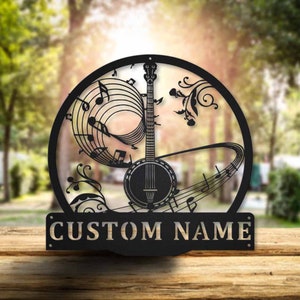Custom Banjo Music Monogram Metal Sign With LED Lights, Personalized ...