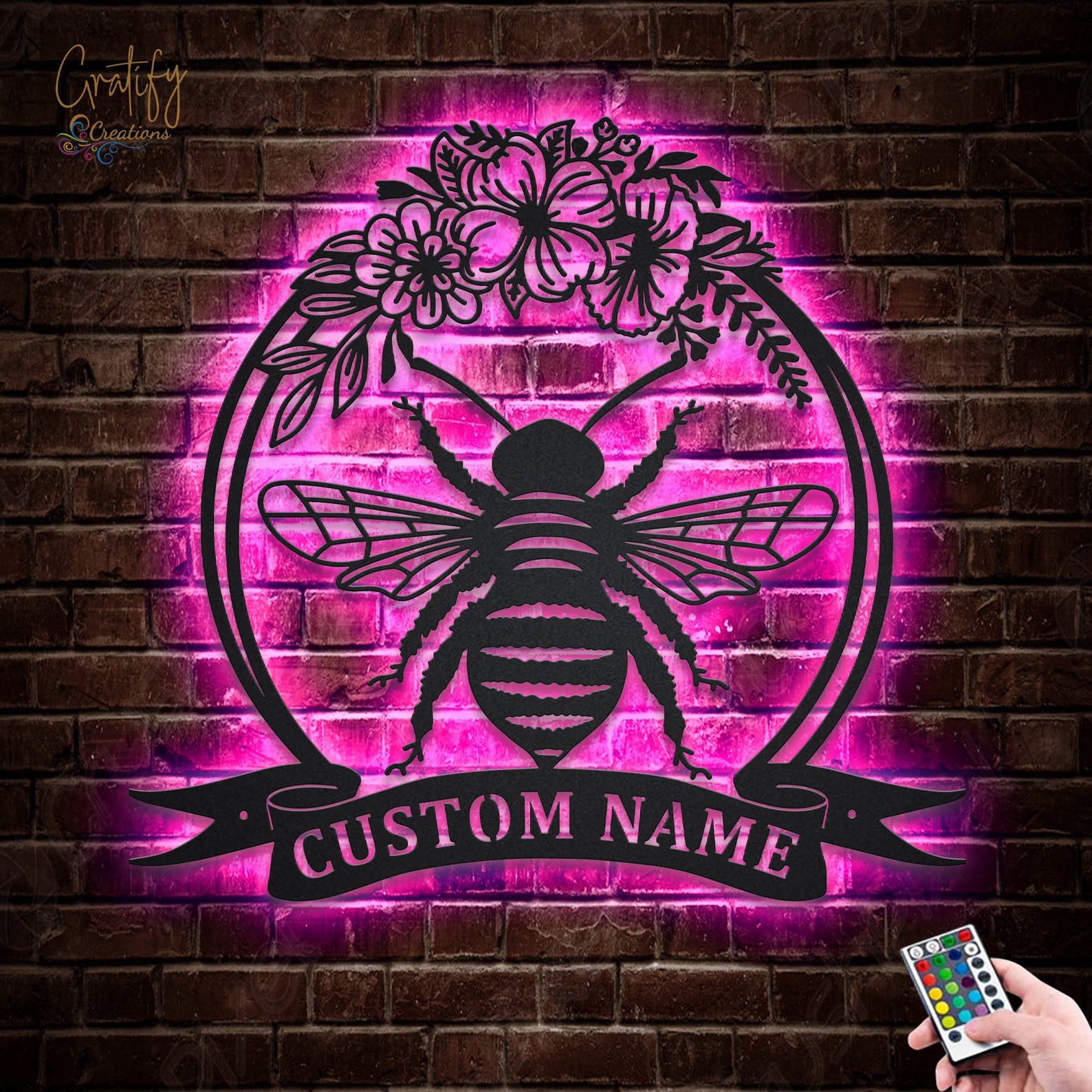 Bee Metal Sign LED Lights V2, Custom Honey Bee Metal Sign, Bee ...